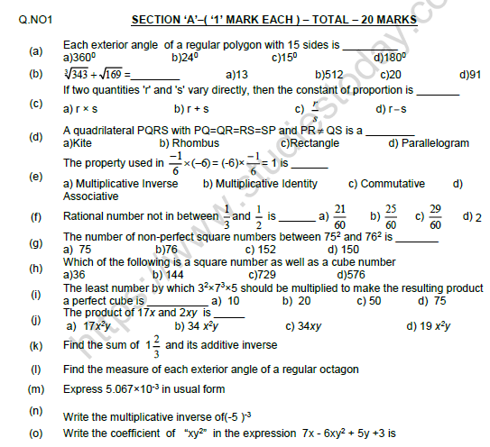 CBSE Class 8 Mathematics Question Paper Set M Solved CBSE Class 8 Mathematics Question Paper Set M Solved